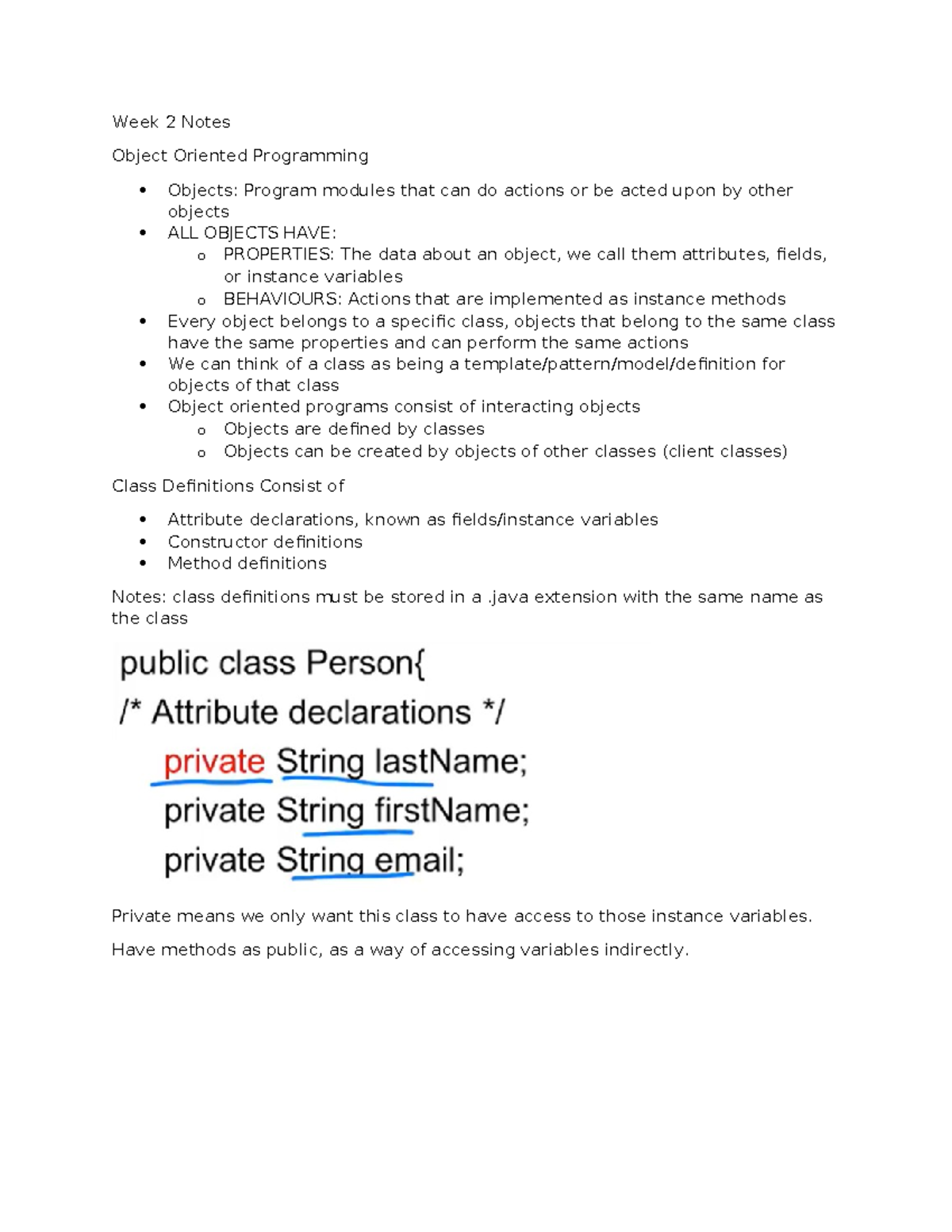 CS1027 - Week 2 - Lectures Notes - Week 2 Notes Object Oriented ...