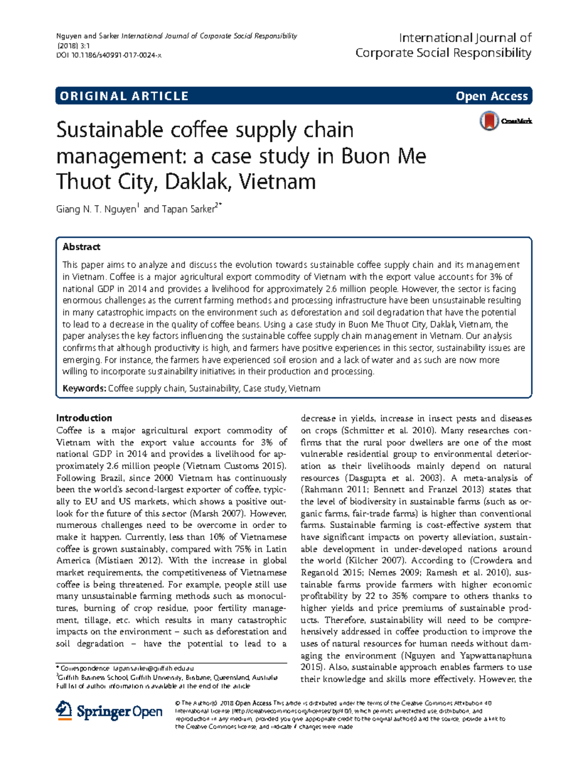 Sustainable Coffee Supply Chain Management: A Case Study in SCm CF ...