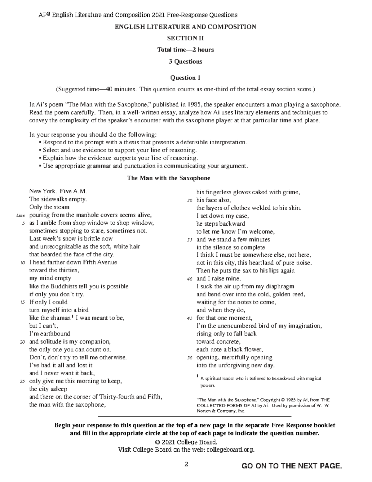 AP English Literature & Comp 2021 Free-Response Essay Analysis - Studocu