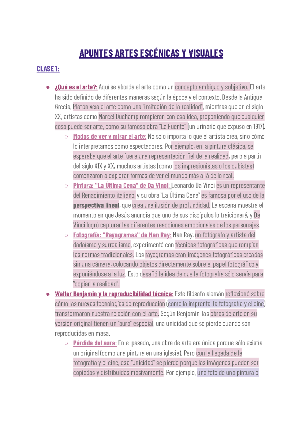 APUNTES ARTES ESCÉNICAS Y VISUALES CLASE 1-6: Conceptos Clave y ...