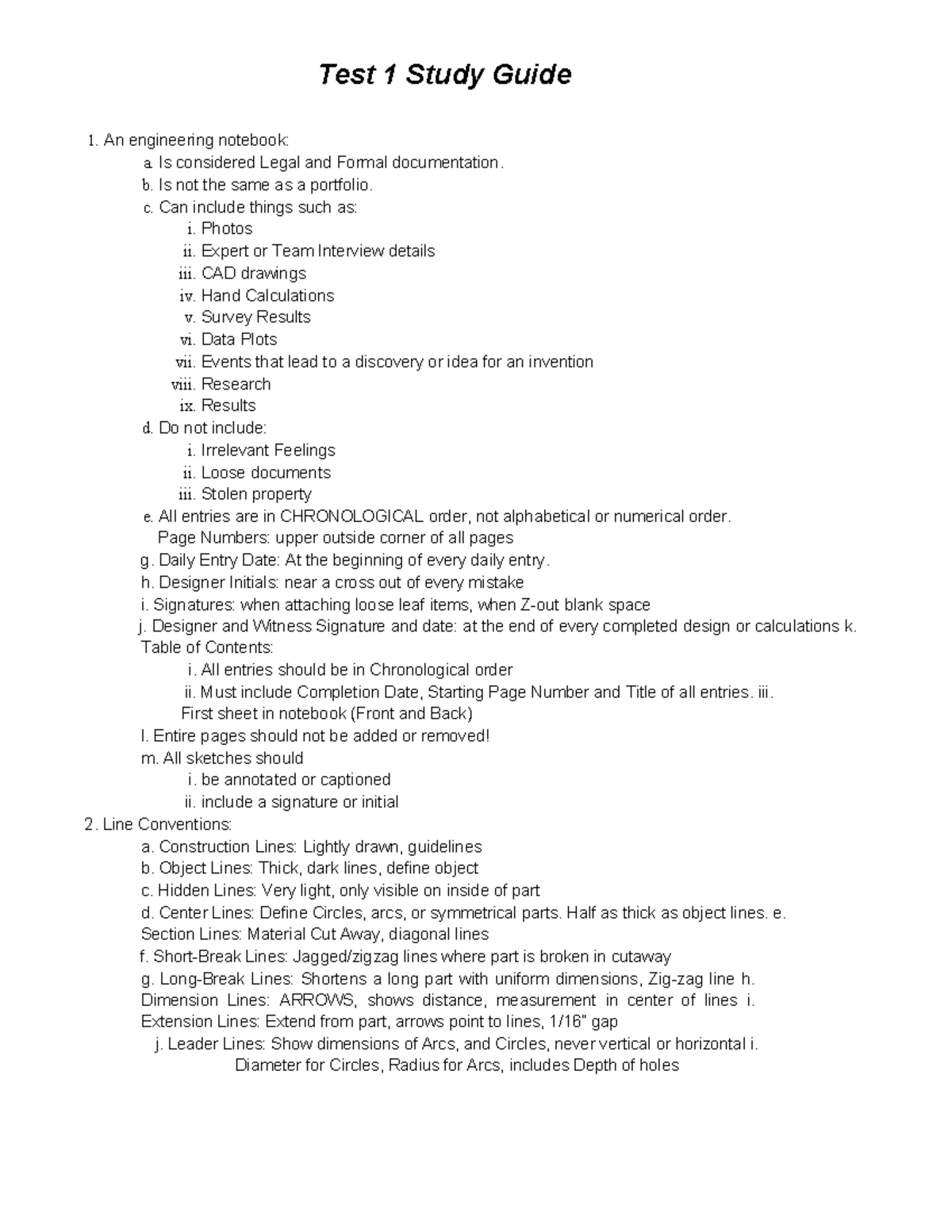 2025 Engineering Test 1 Study Guide: Notebook & Line Conventions - Studocu