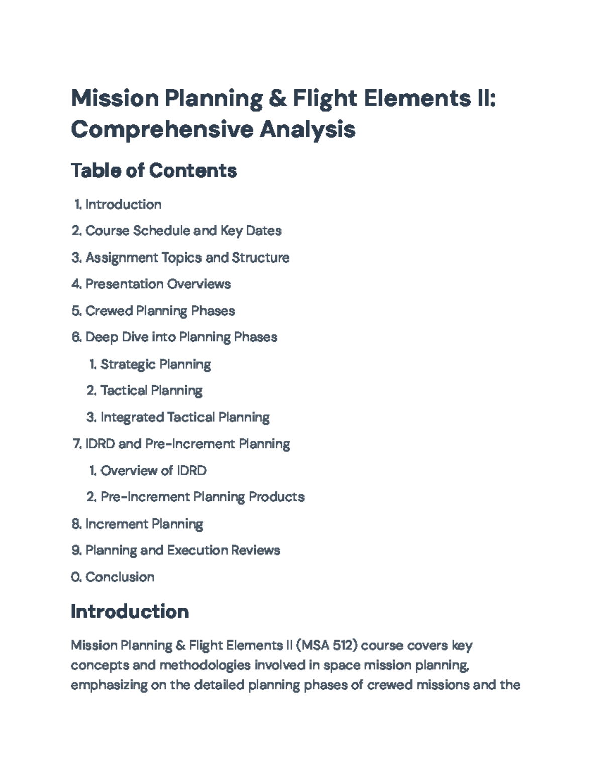 Mission Planning & Flight Elements II (MSA 512): Comprehensive Guide ...