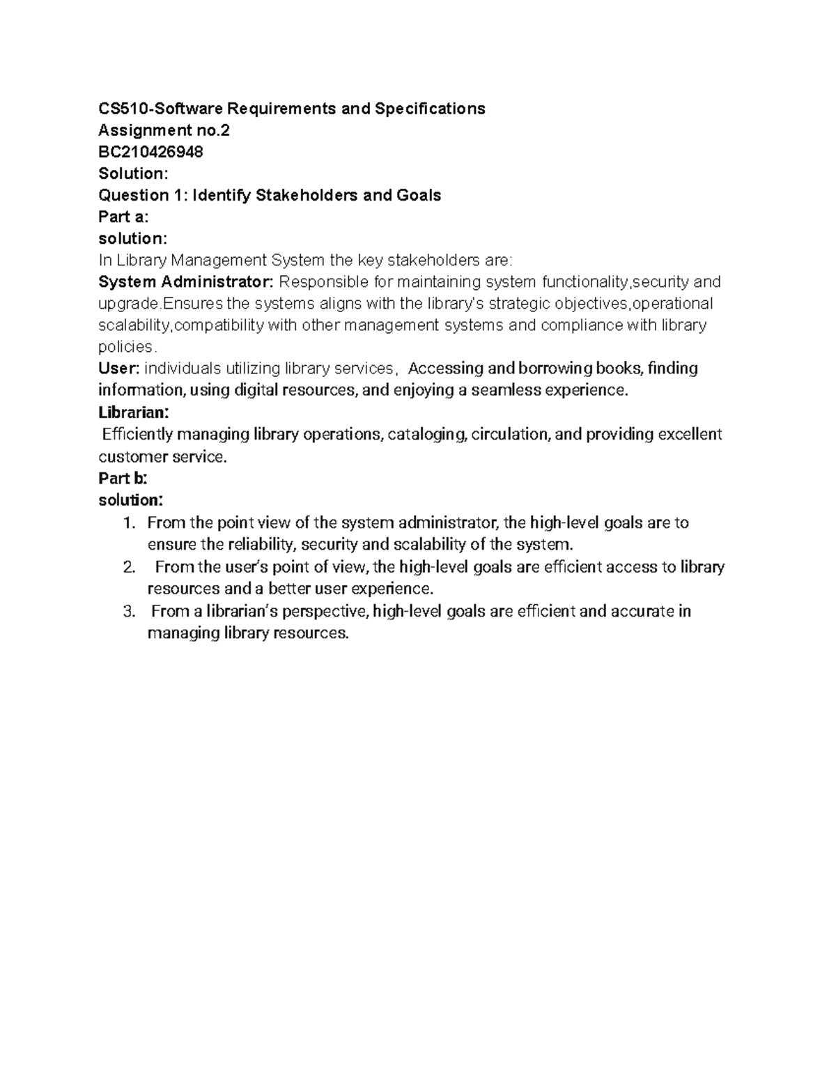 Cs510 assignment solution - CS510-Software Requirements and Specifications Assignment no. BC ...