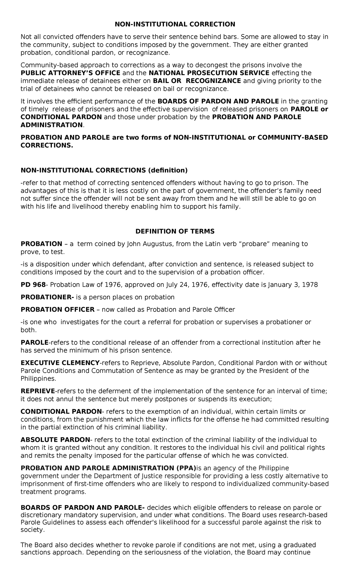 NON-INSTITUTIONAL CORRECTIONS: An In-Depth Review and Overview - Studocu