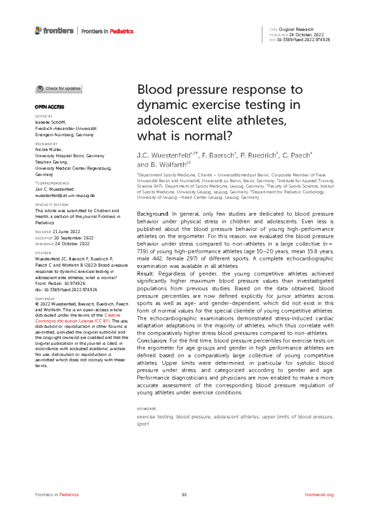 Blood pressure response to dynamic exercise testing in adolescent elite ...