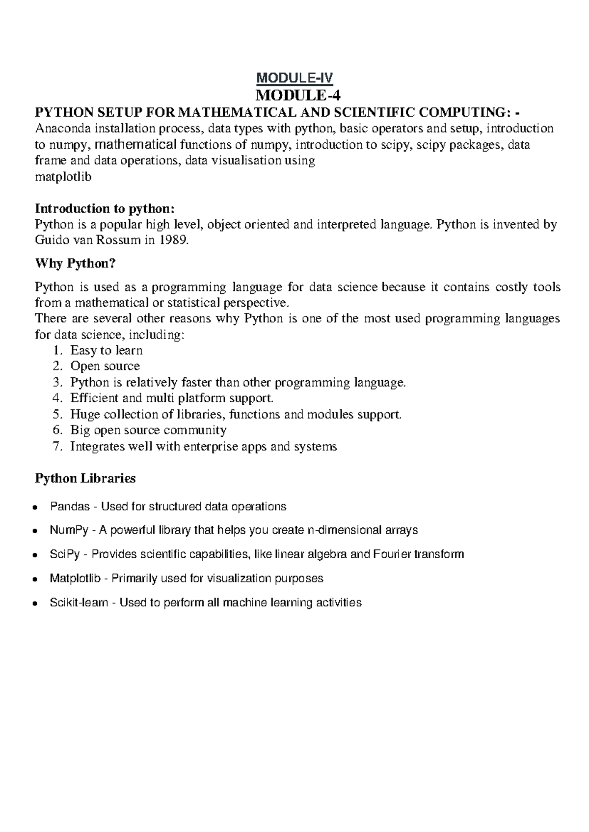 PYTHON SETUP FOR MATH & SCIENCE COMPUTING: Anaconda, NumPy, SciPy, Matplotlib - Studocu