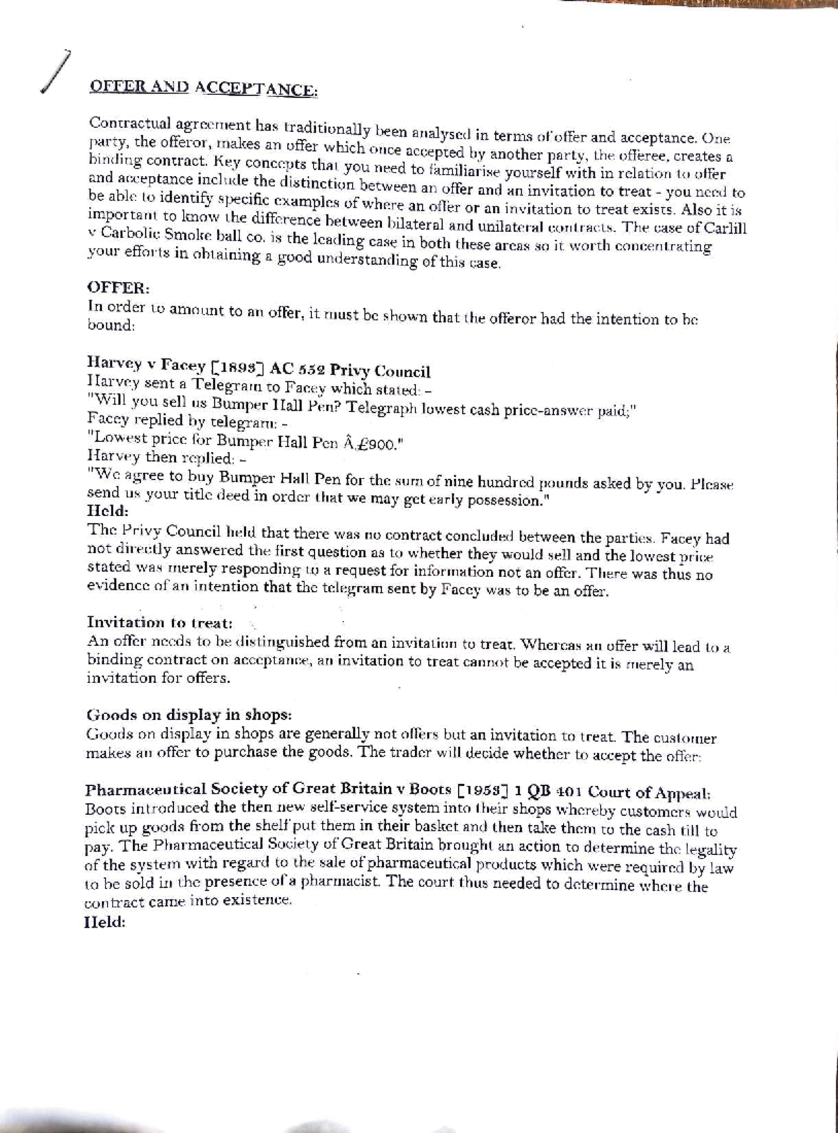 OFFER AND ACCEPTANCE: Key Concepts in Contract Law (LAW 101) - Studocu