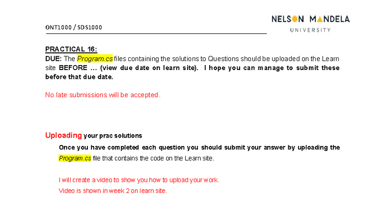 Practical 16: Program.cs Solutions Submission Guidelines 2025 - Studocu
