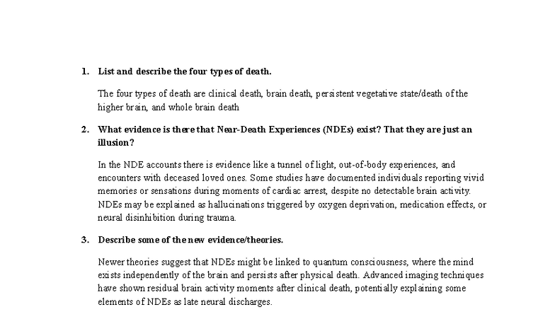 Exploring NDEs: Types of Death and Evidence (PHIL 101) - Studocu