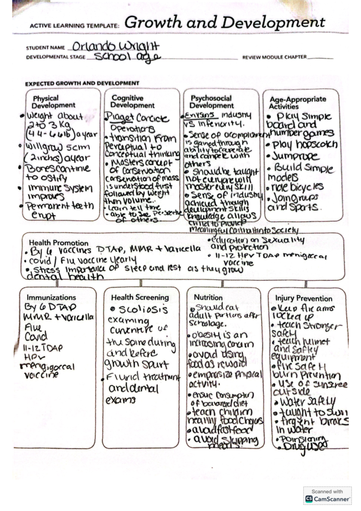School age - work sheets - ACTIVE LEARNING TEMPLATE: Growth and ...