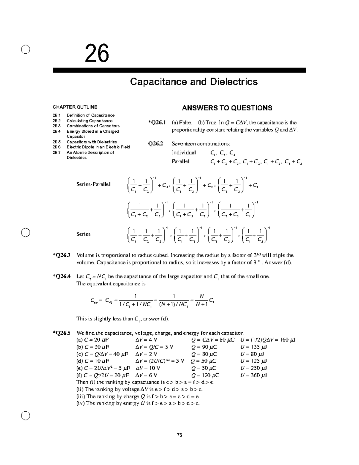 SM CH 26 - Solutions for Capacitance and Dielectrics (Serway 7th Ed.) - Studocu