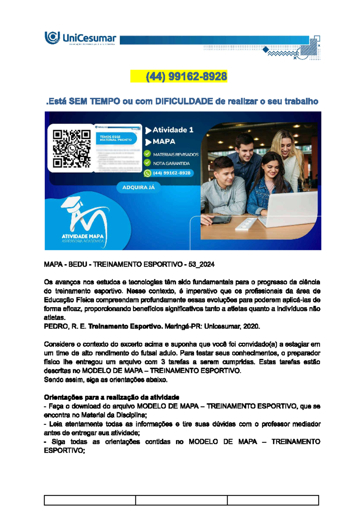 MAPA - BEDU - Treinamento Esportivo - 53 2024 3 - UniCesumar EDUCAÇÃO ...