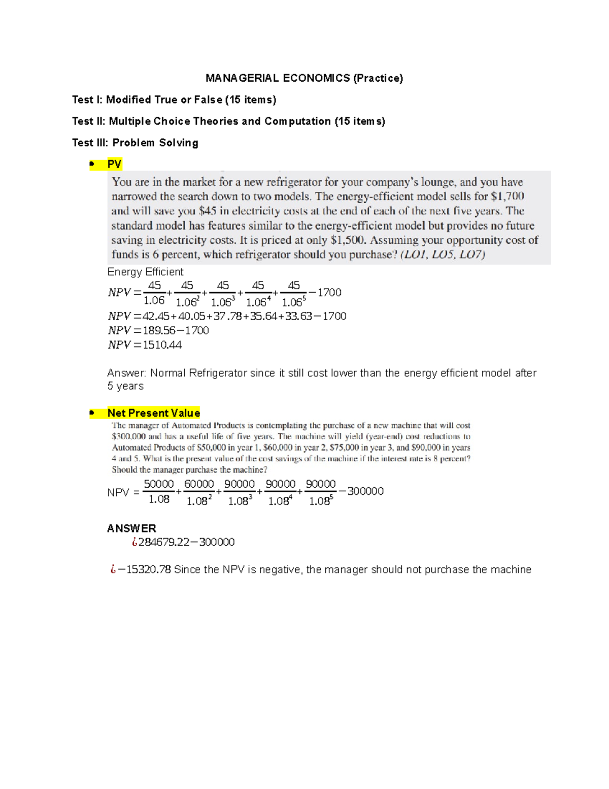 Manegerial Economics Reviewer - MANAGERIAL ECONOMICS (Practice) Test I ...