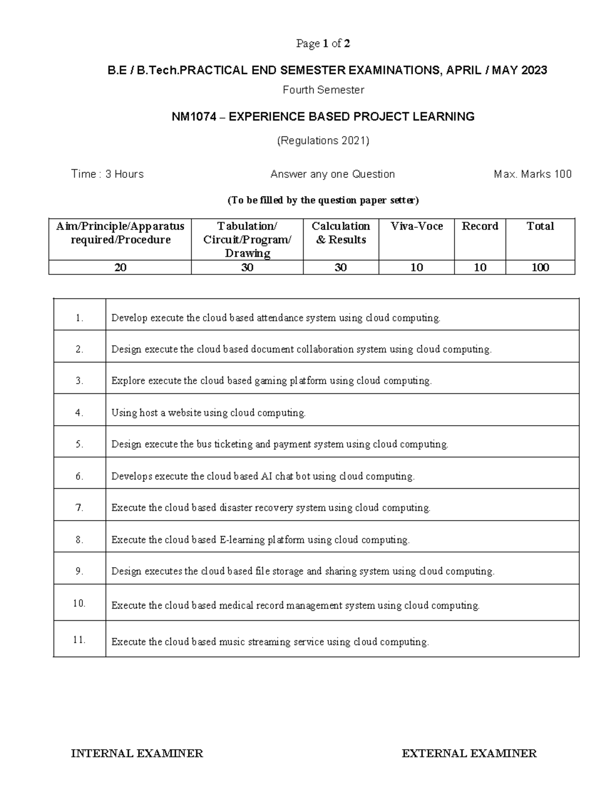 NM1074 Practical End Semester Exam Questions for EBPL 2023 - Studocu