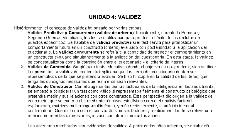 Psicometría U4: Resumen sobre Validez y sus Tipos - Studocu