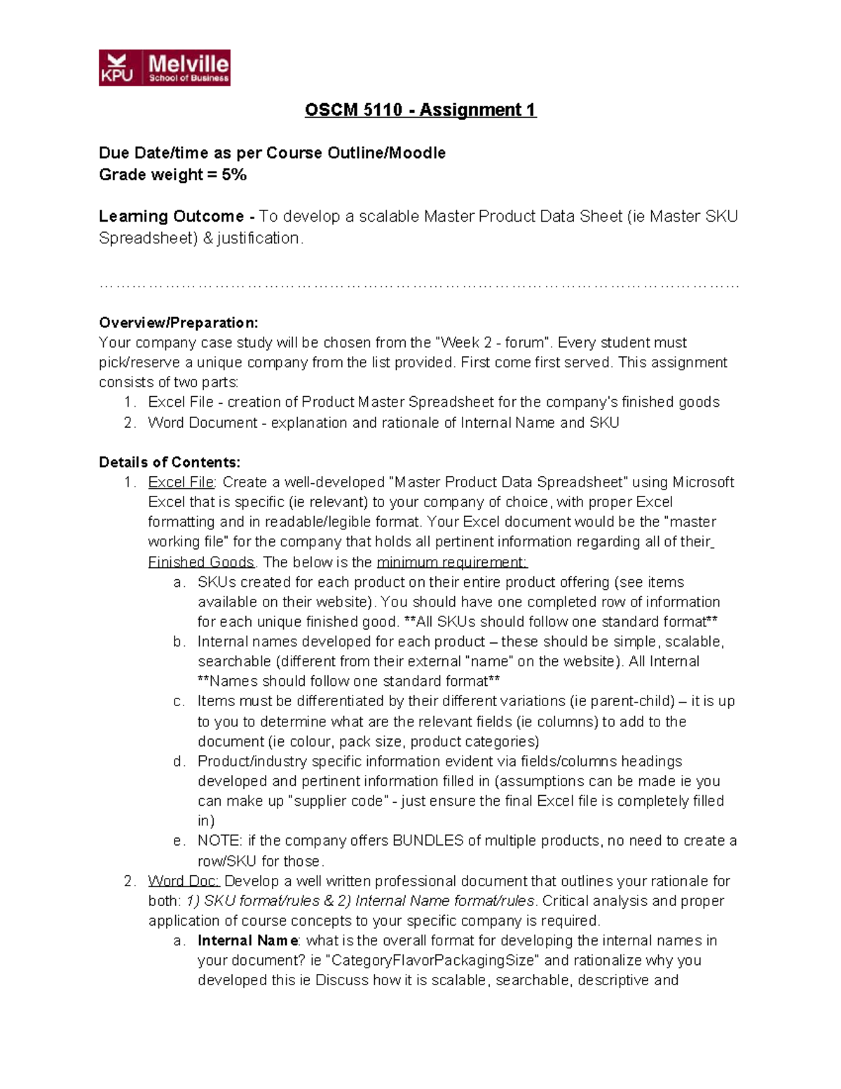 OSCM 5110 Assignment 1: Master Product Data Sheet Creation - Studocu