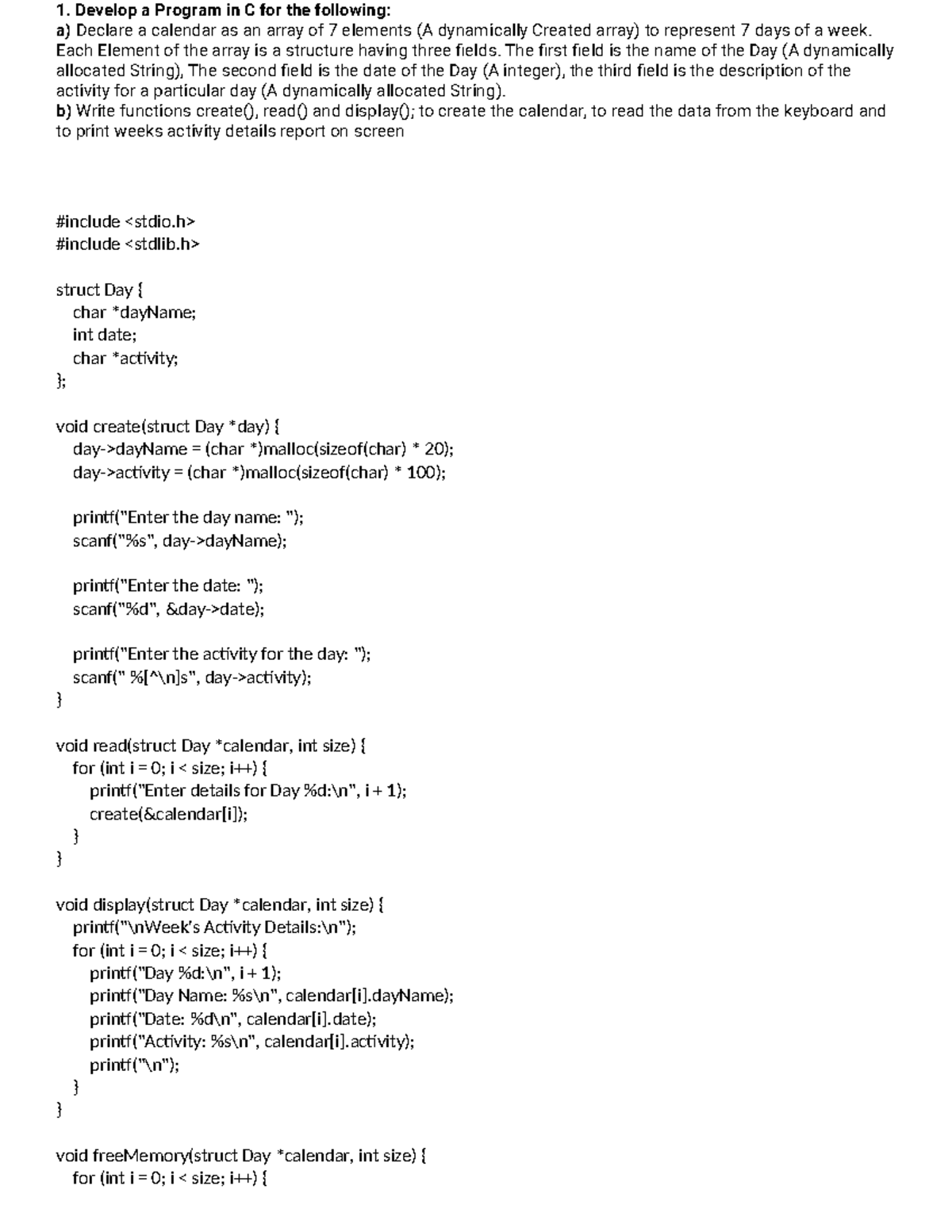 DS PGM1-1: C Program for Calendar & String Operations - Studocu