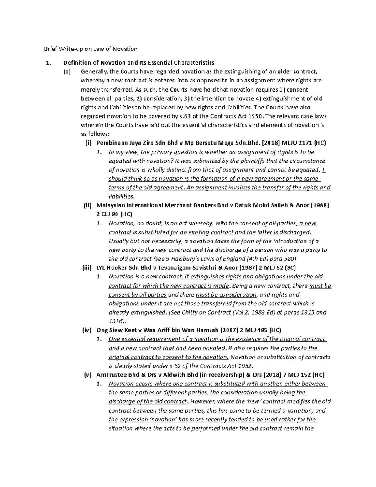 Law of Novation: Key Principles and Case Analysis (Legal Studies) - Studocu