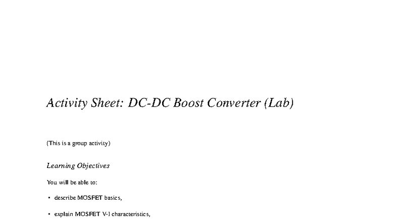 EPP1 W8S2 Lab Activity: Boost Converter Implementation Guide - Studocu