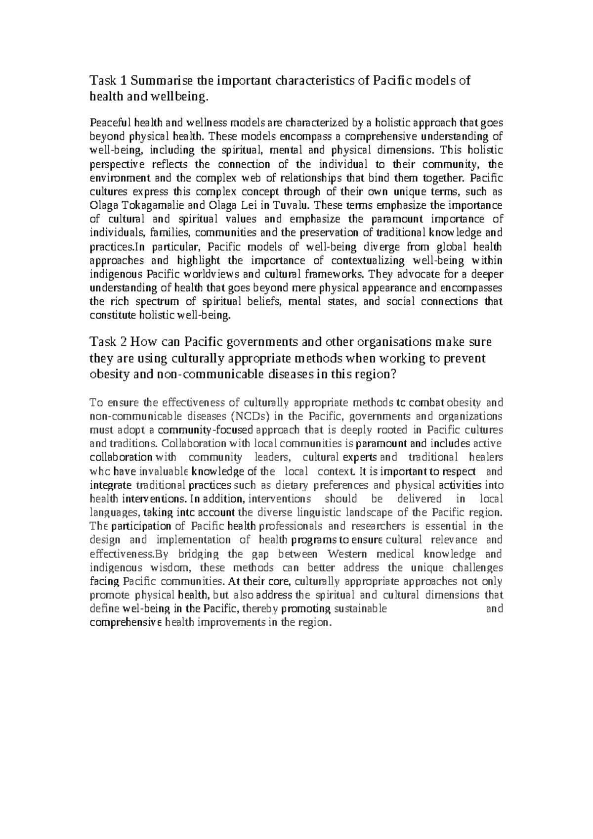 UU114 - MID SEMESTER Task: Pacific Health Models & Culturally ...