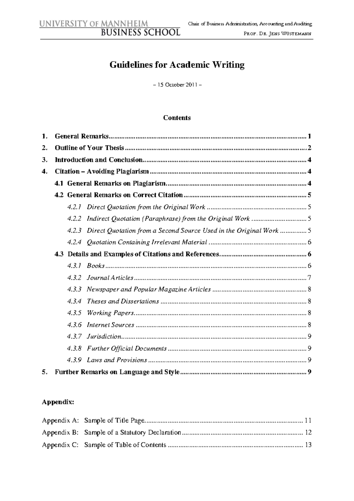 Wüstemann Guidelines for Academic Writing (BA 101) - Studocu