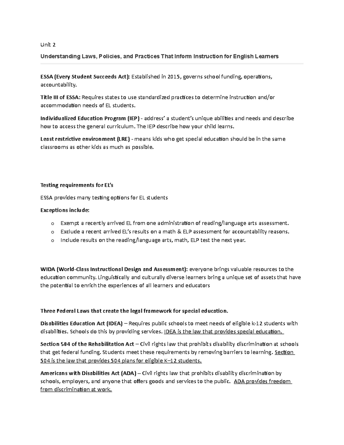 Unit 2 D096 - Unit study guide - Unit 2 Understanding Laws, Policies ...