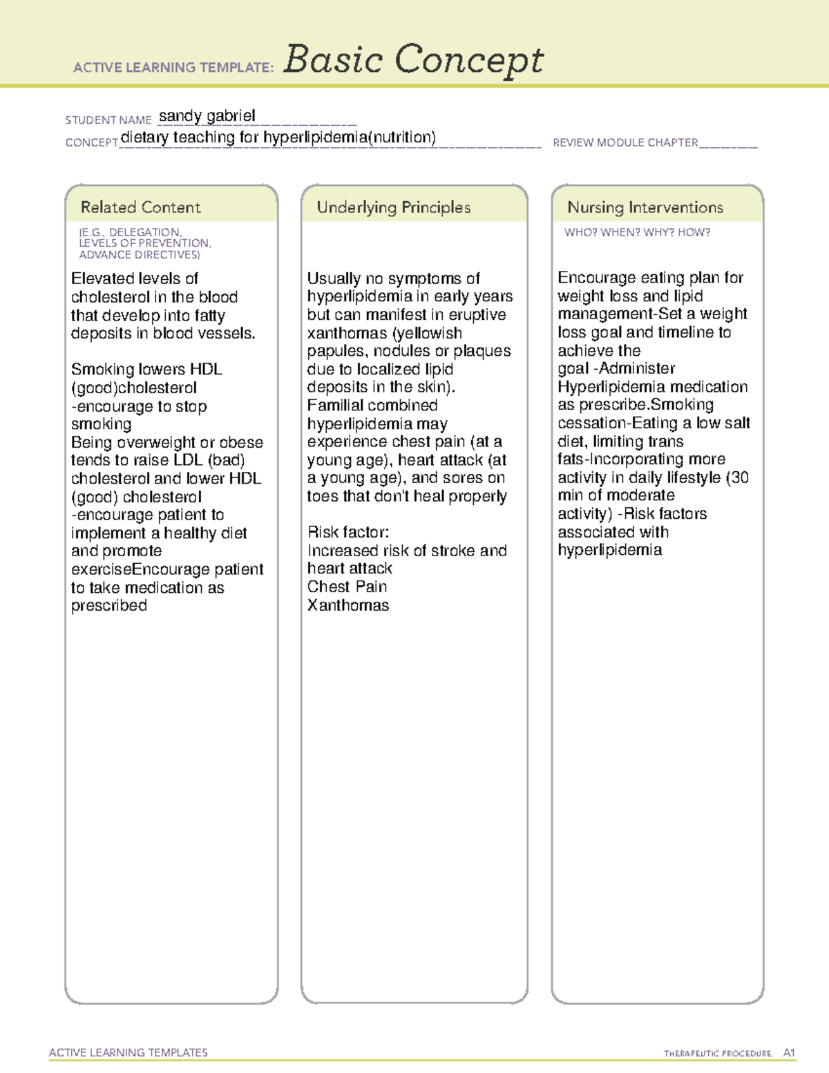 Dietary teaching for hyperlipidemia - ACTIVE LEARNING TEMPLATES ...