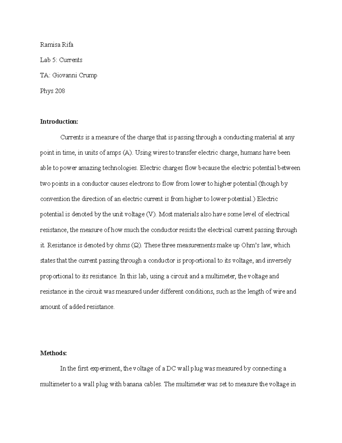 Phys 208 Lab 5: Exploring Currents, Voltage, and Resistance - Studocu