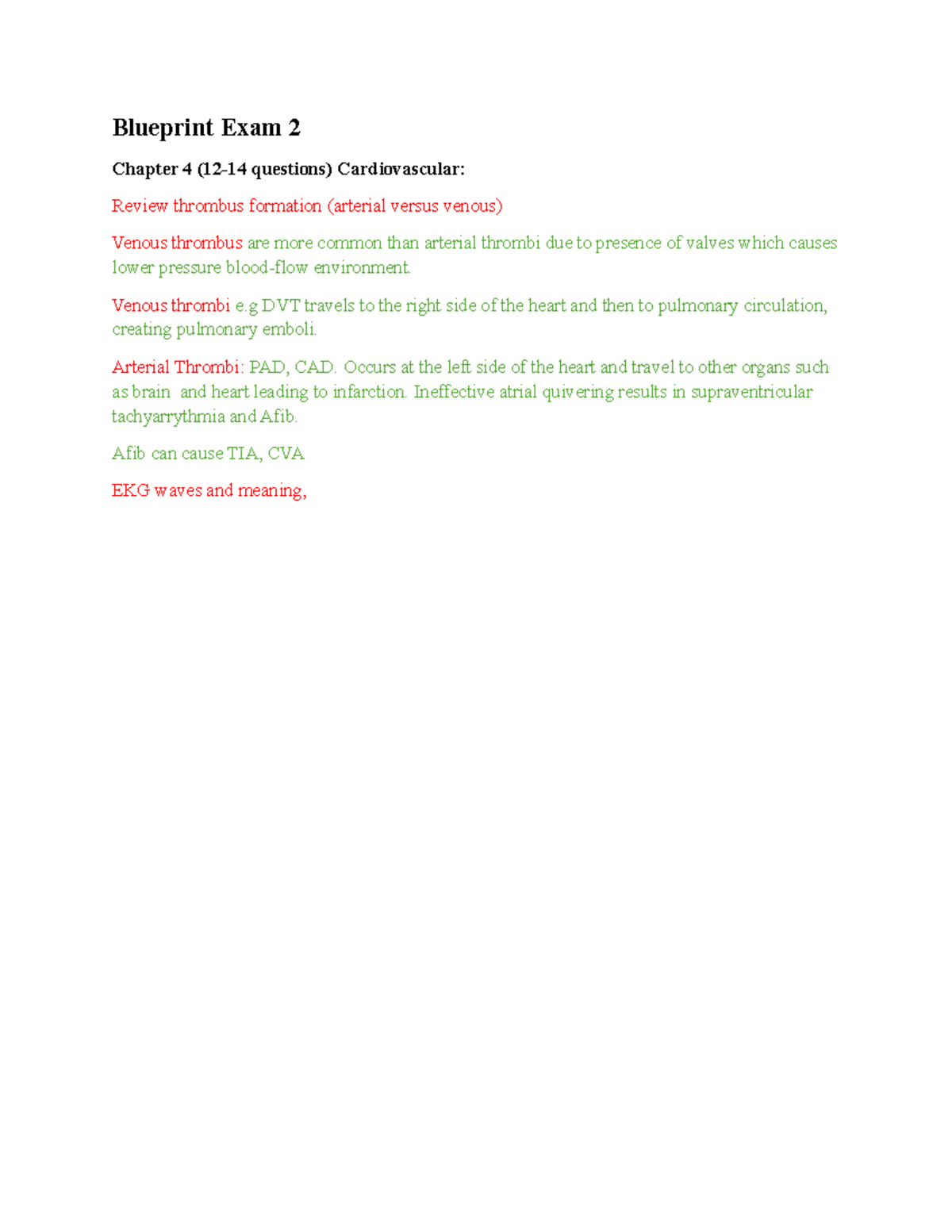 Blueprint Exam 2: Cardiovascular & Respiratory Review Notes - Studocu