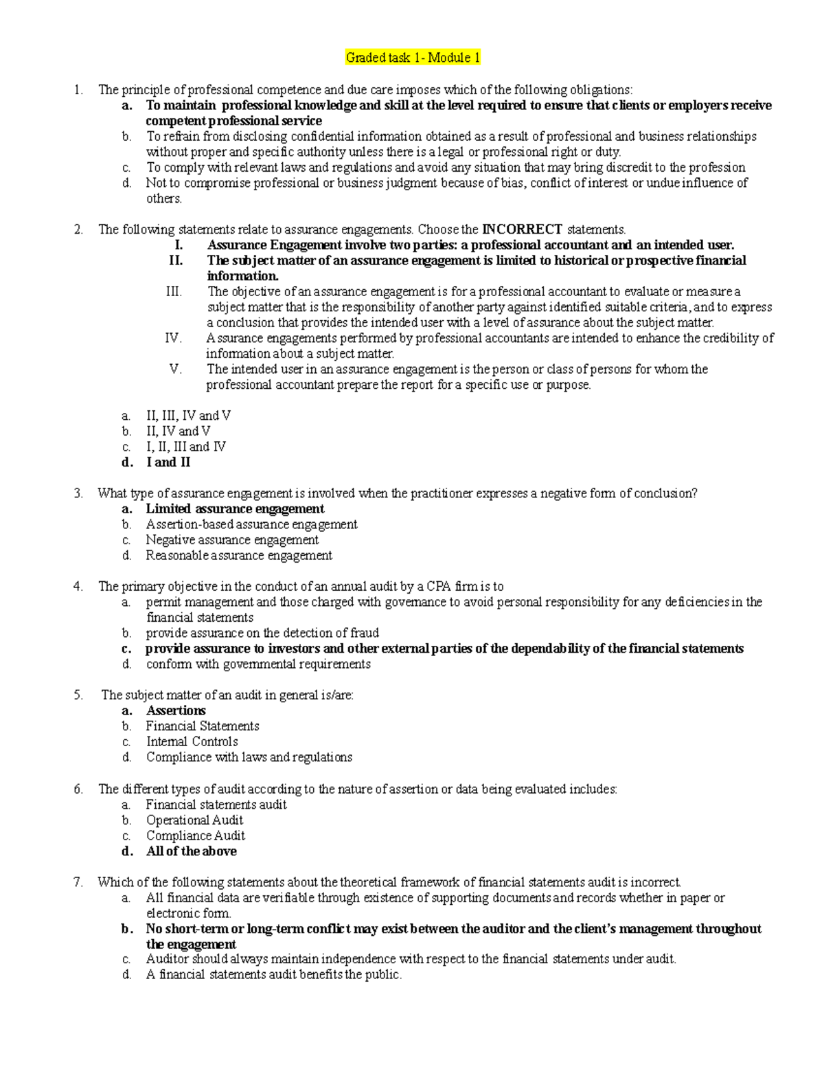 Auditing Module 1: Professional Competence and Assurance Engagements ...