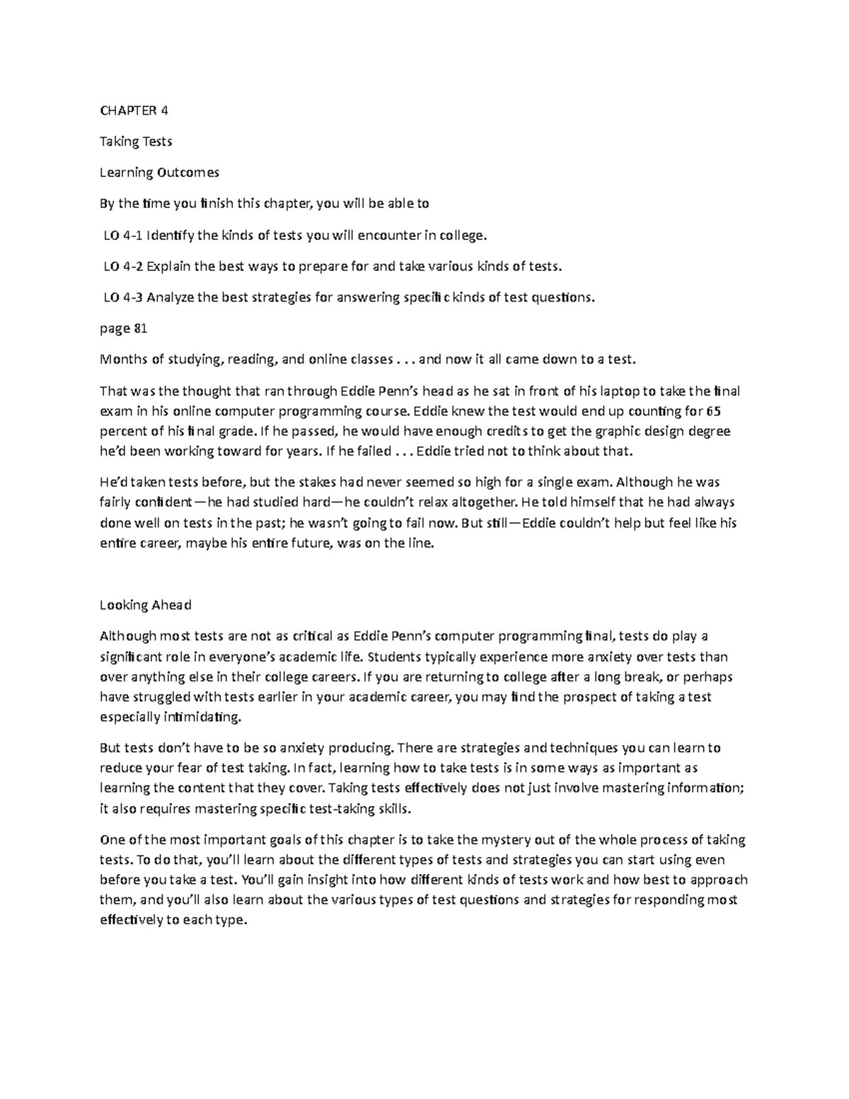 P.O.W.E.R. Learning Online Success: Test-Taking Strategies Chapter 4 ...