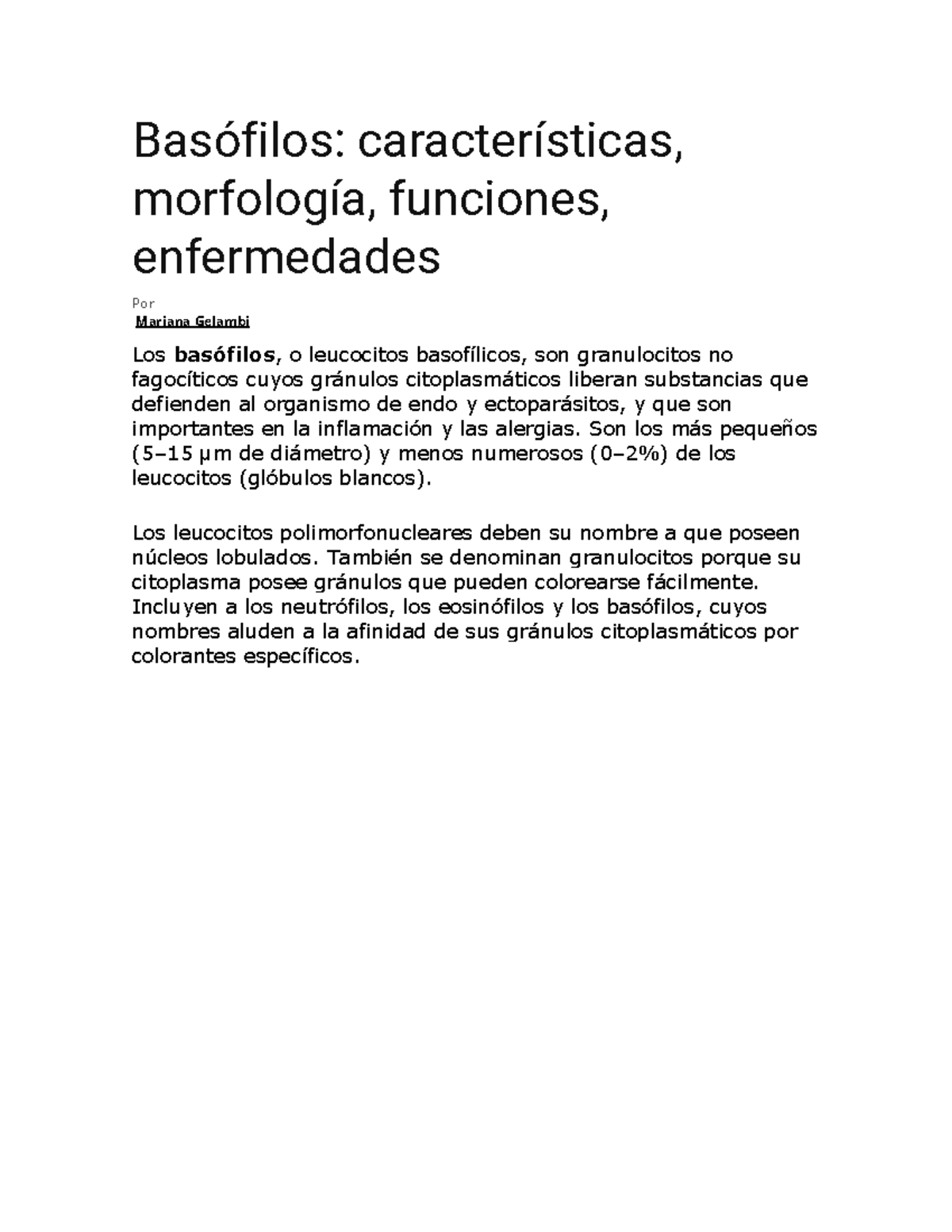 Características y Funciones de los Basófilos en Hematología - Studocu
