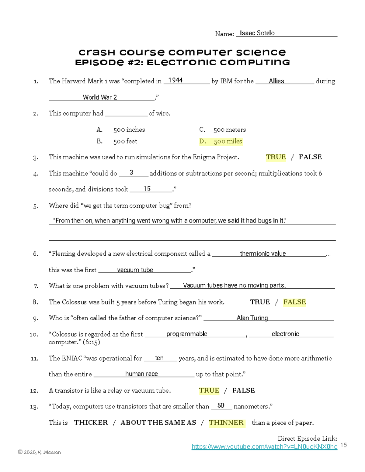 Crash Course CS #2: Electronic Computing & Early Computers - Studocu