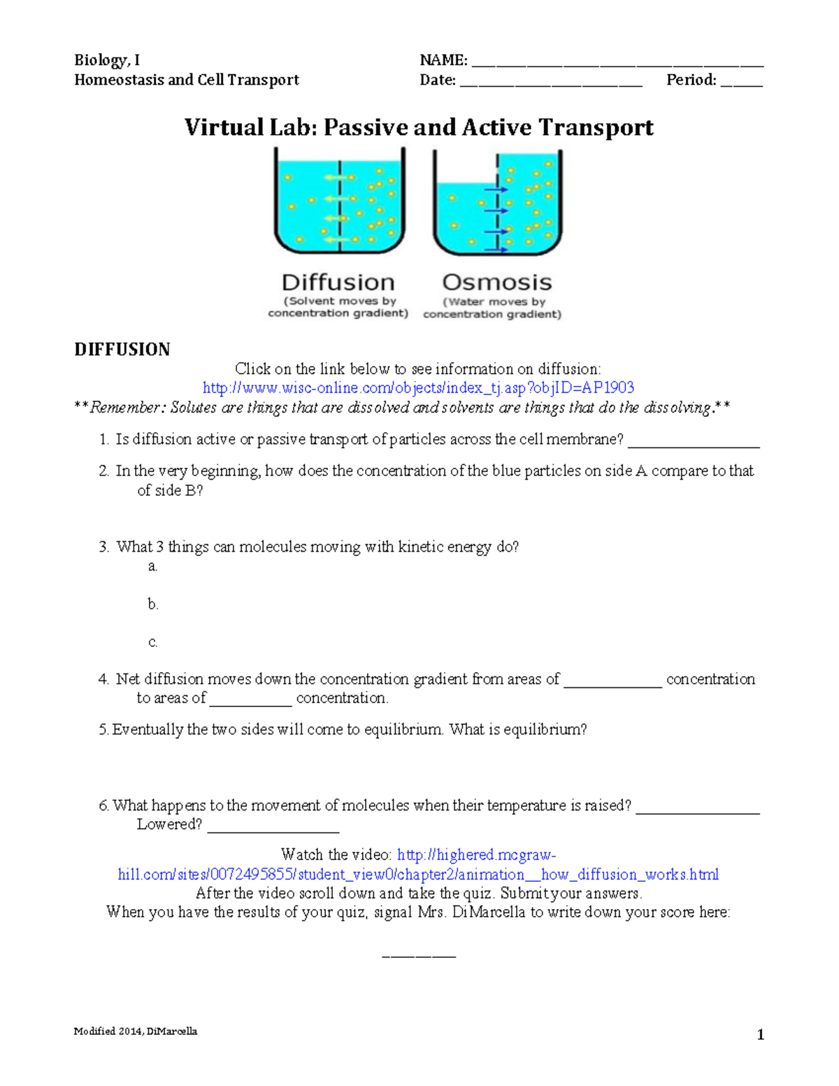 Biology I Lab: Passive & Active Transport - Chapter 5 Notes - Studocu