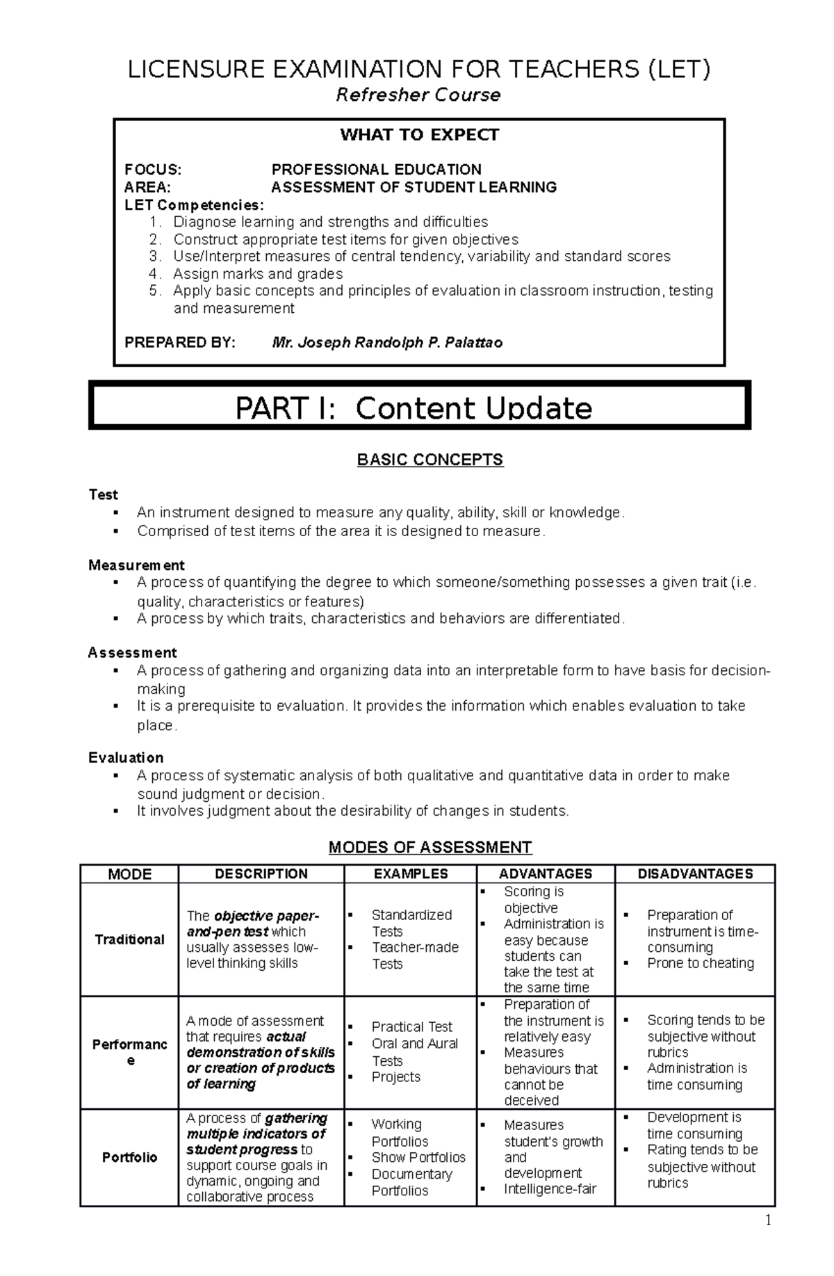 EDUC-105: Comprehensive Review on Assessment & Evaluation Concepts ...