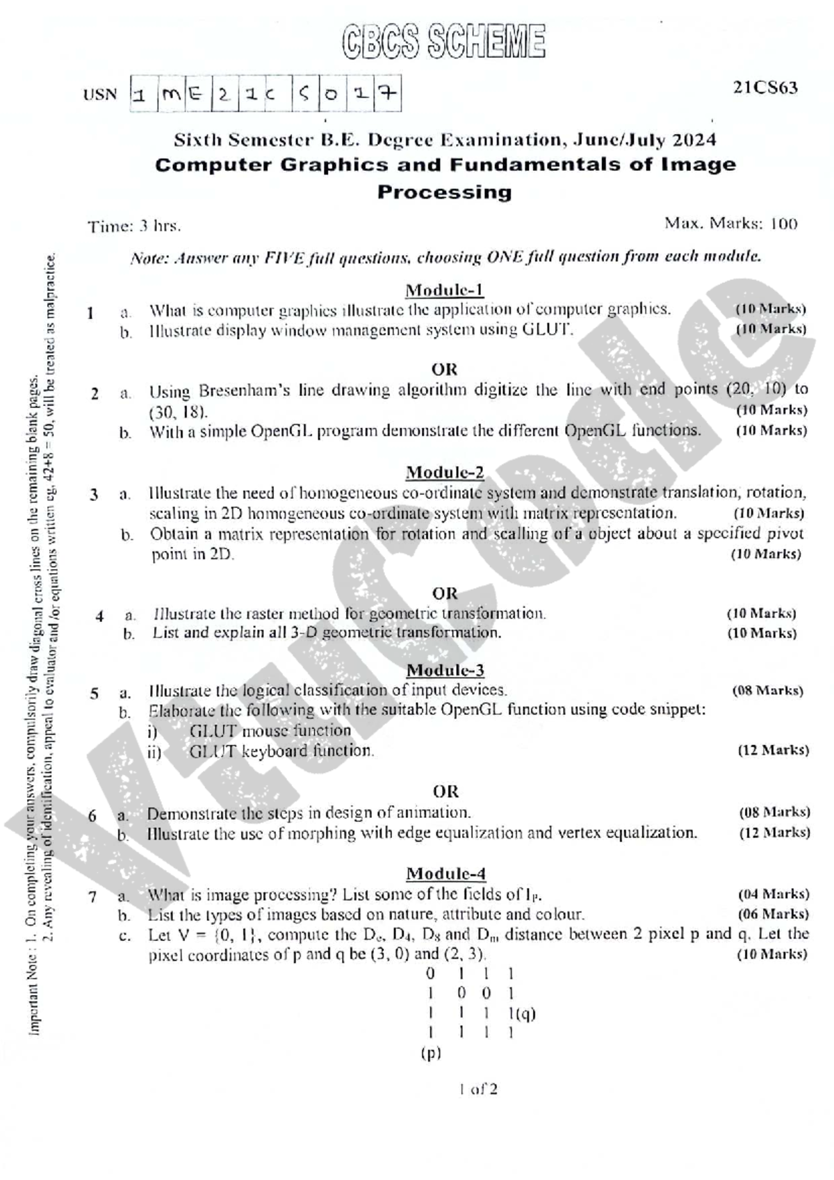 21CS63 Sixth Sem B.E. Exam: Computer Graphics & Image Processing - Studocu