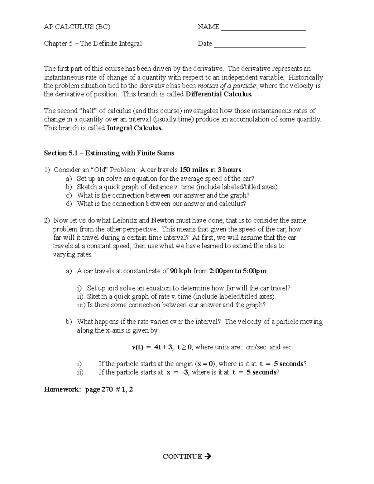 Chapter 5 - The Definite Integral Overview for AP CALCULUS (BC) - Studocu