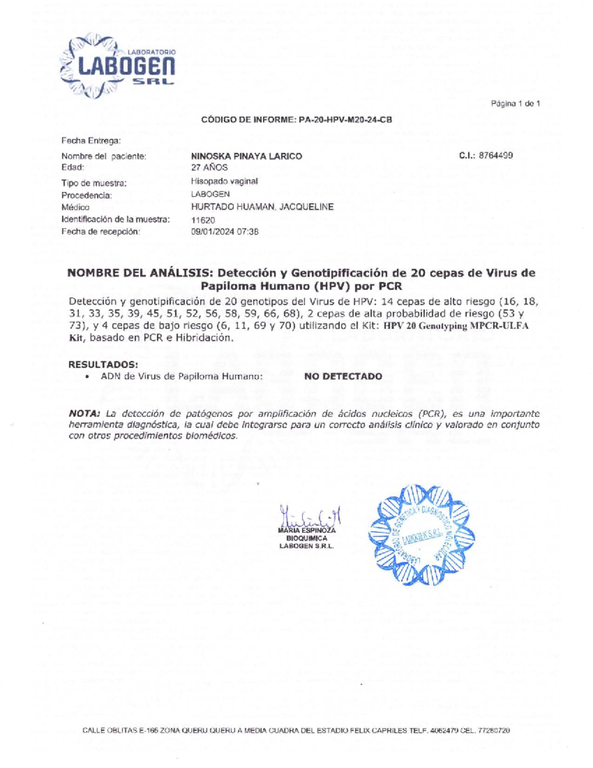 Informe de Detección y Genotipificación de HPV - LABOGEN SRL - Studocu