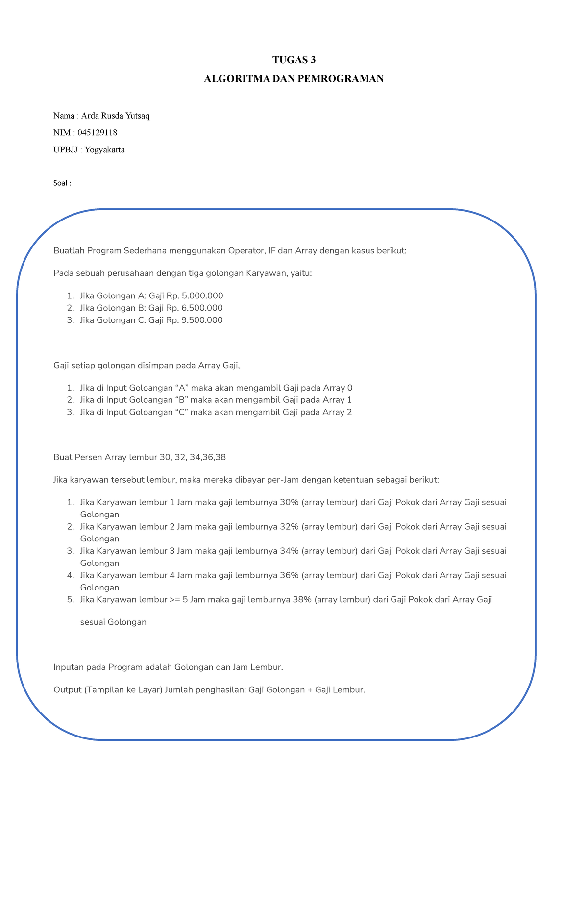 Tugas 3: Algoritma dan Pemrograman Gaji Karyawan - Arda (UPBJJ Yogyakarta) - Studocu