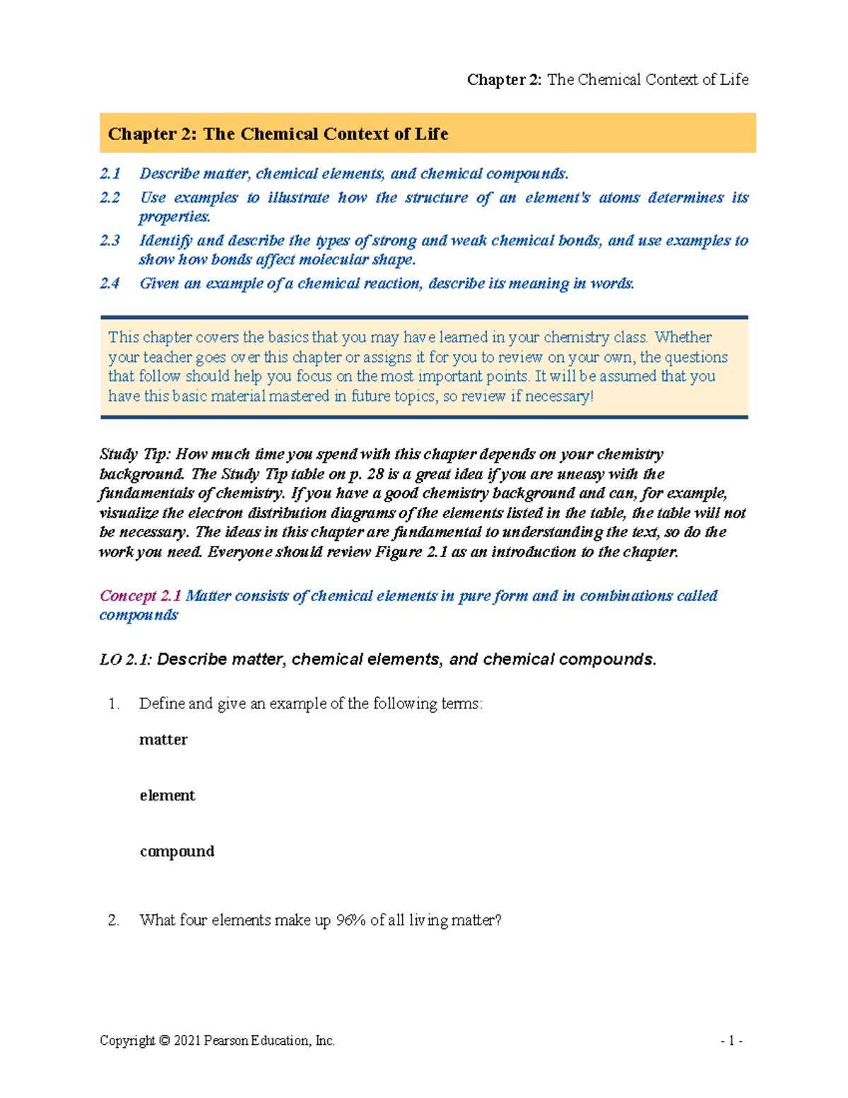 AP Biology Unit 1 Chapter 2: The Chemical Context of Life Notes - Studocu