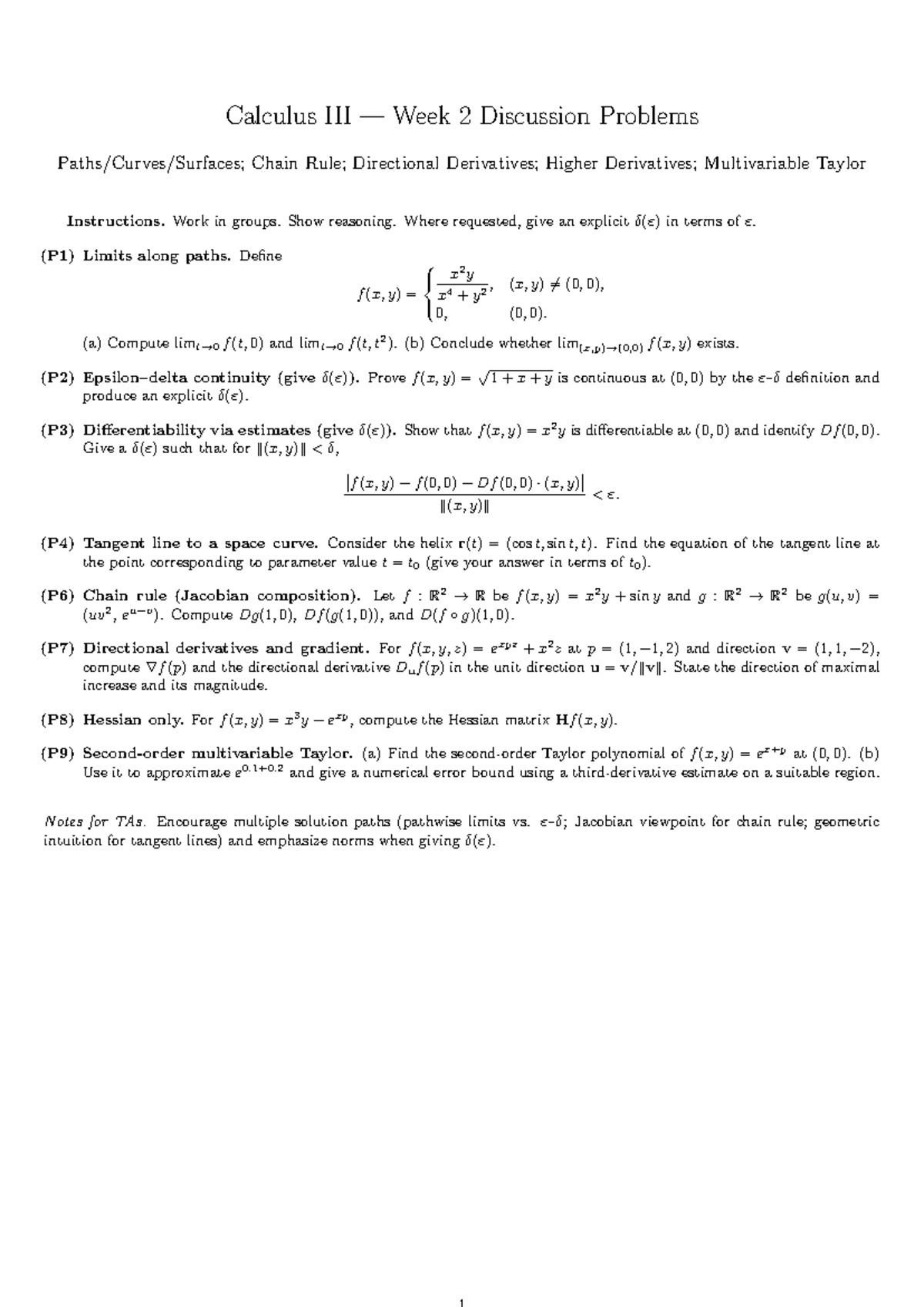 DGD 2 - Calculus Week 2 Discussion Problems on Multivariable Limits and - Studocu
