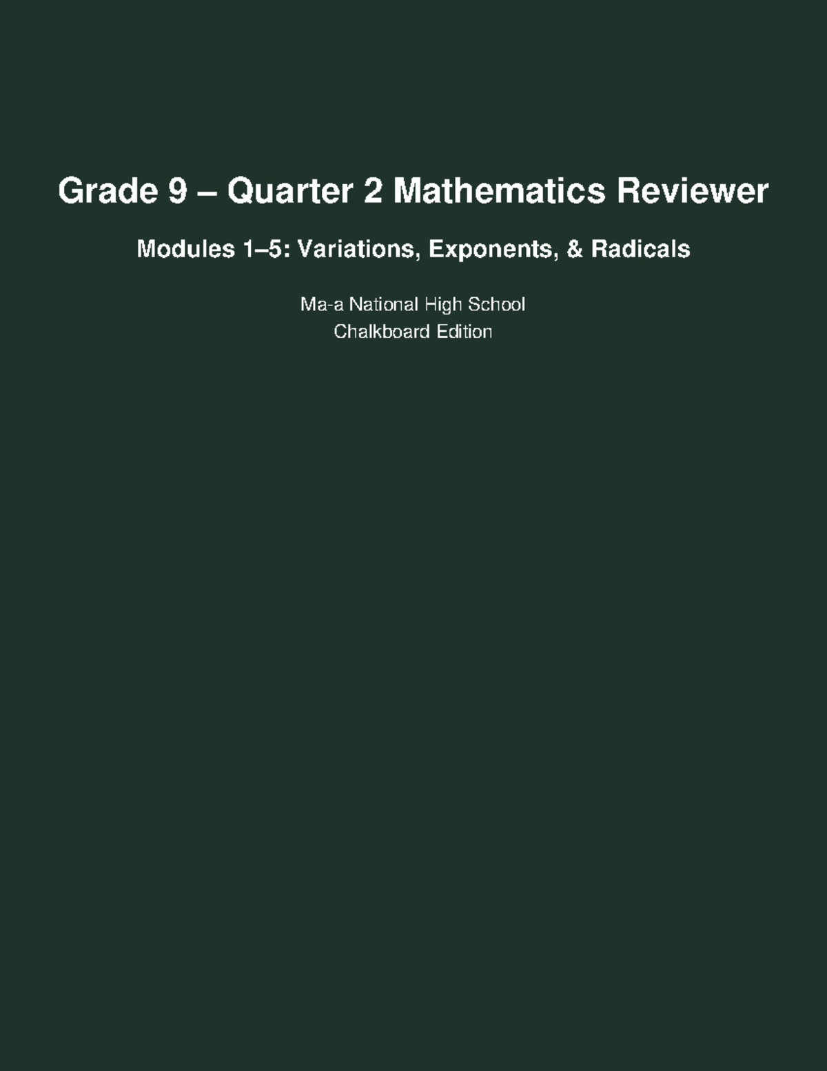 Grade 9 Math Q2 Reviewer: Variations, Exponents & Radicals - Studocu