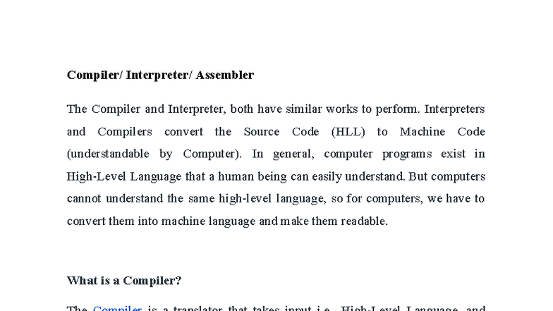 Compiler, Interpreter, and Assembler: Key Differences and Roles - Studocu
