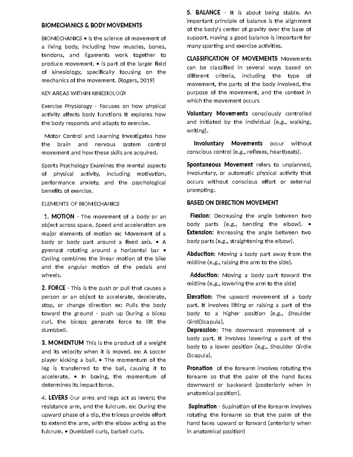 BIOMECHANICS OF BODY MOVEMENTS: P.E. REVIEWER (NMKH) - Studocu