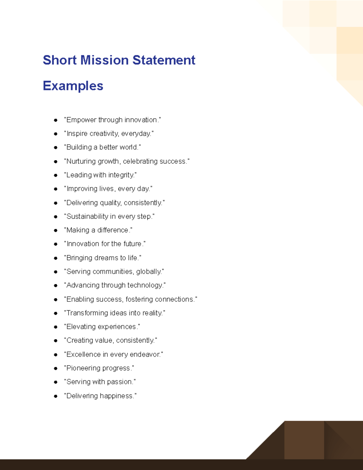 Short Mission Statement Examples for Business & Education - Studocu