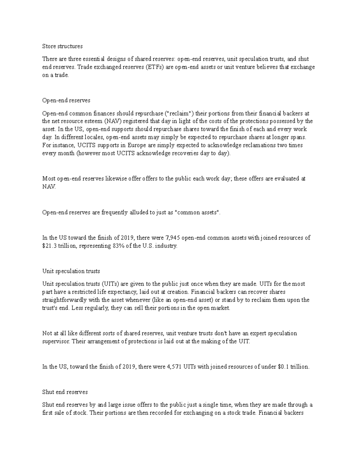 Financial Structures of Shared Reserves: Open-End, UITs, & Closed-End ...