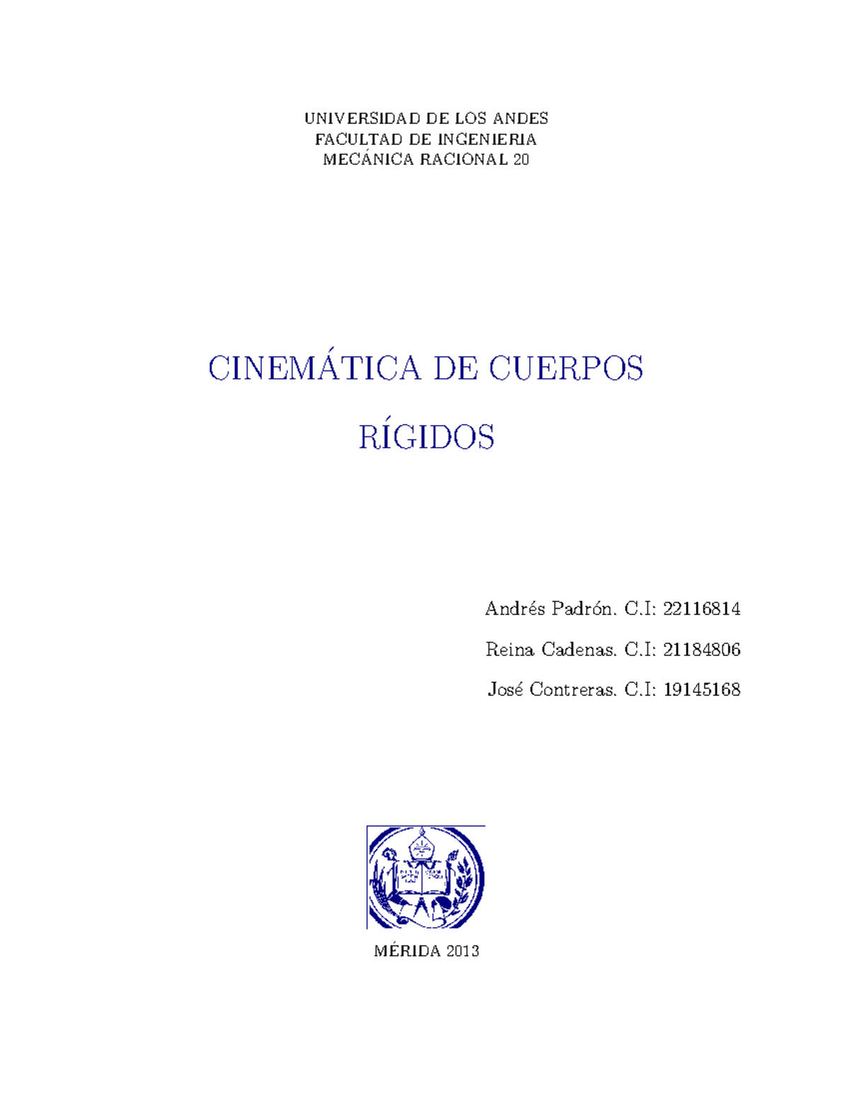 Cinemática de Cuerpos Rígidos - Racional 20 - ULA - Studocu