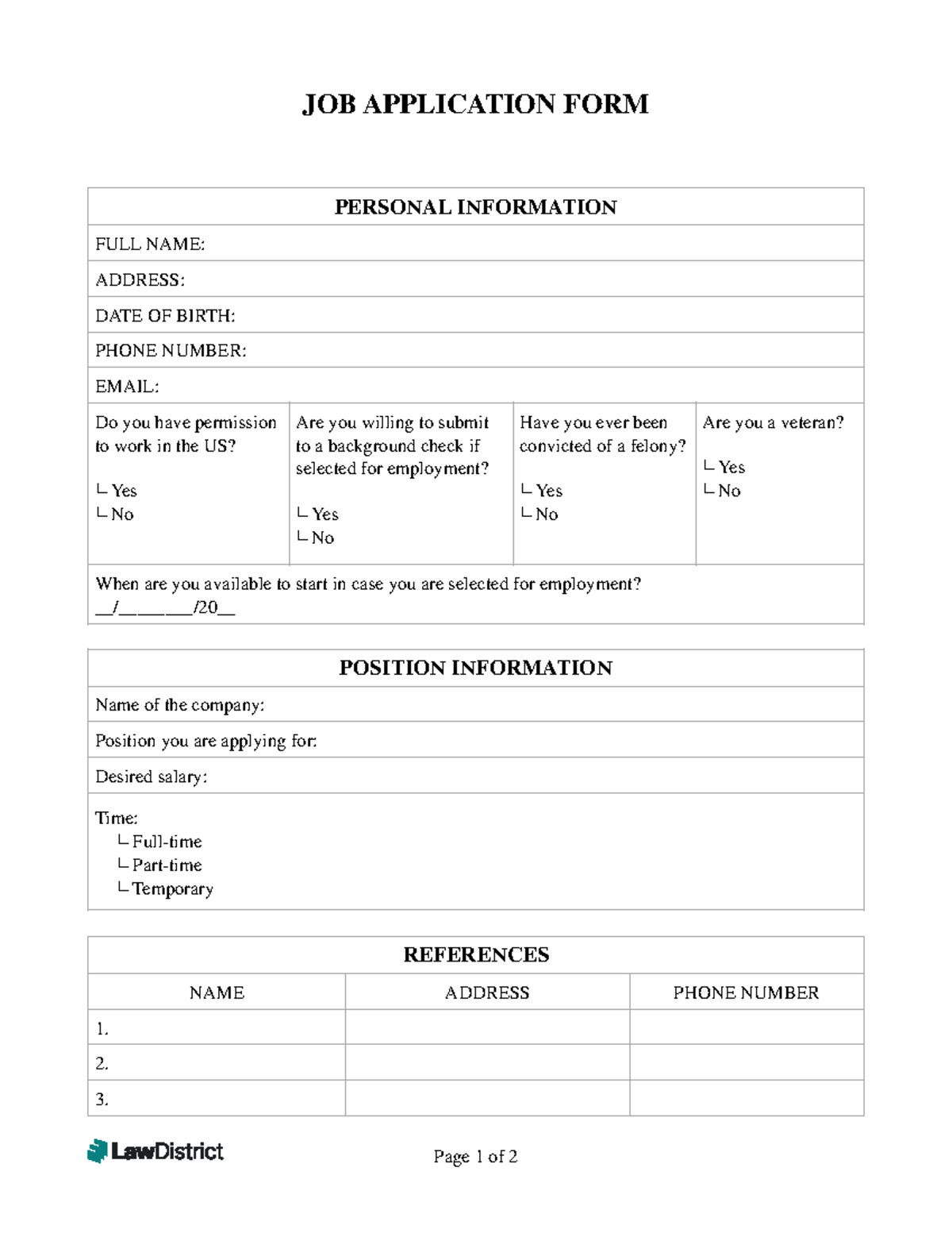 Job Application Form: Personal Info & Position Details - Studocu