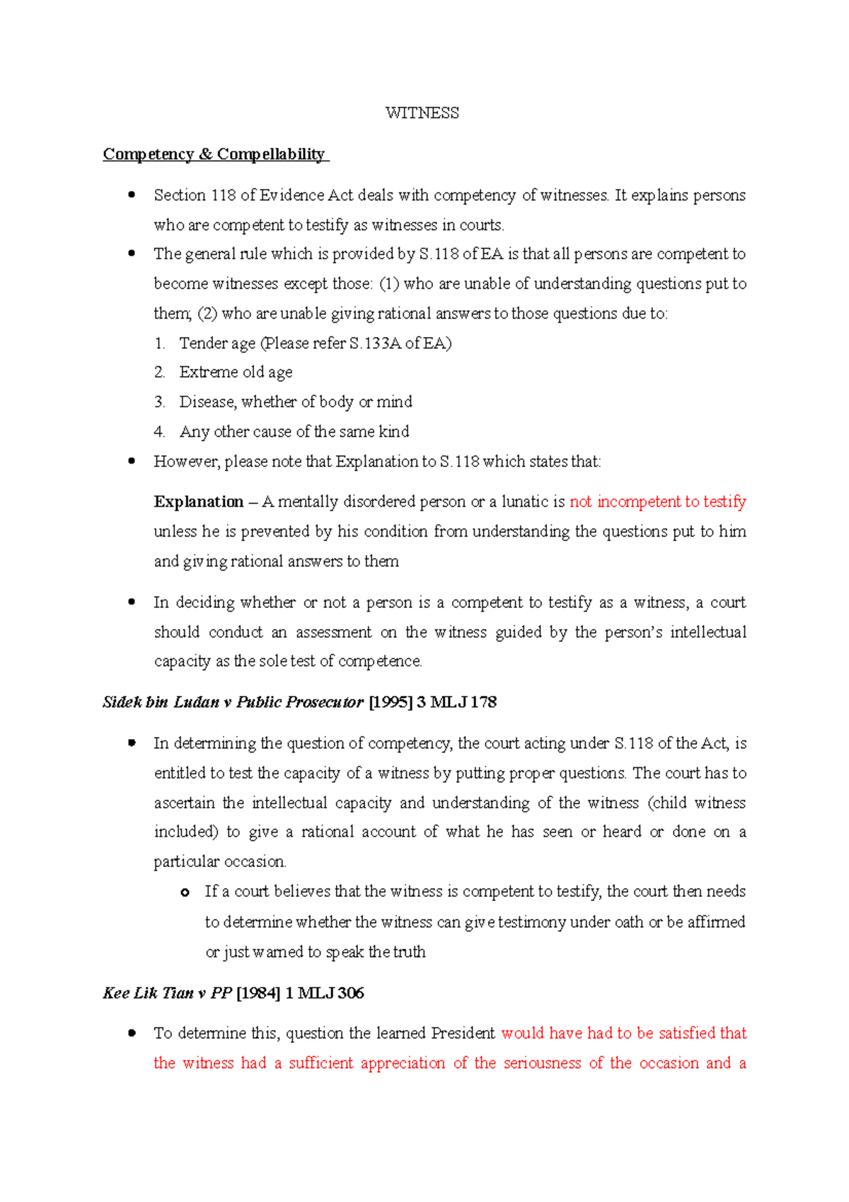 **Evidence Law: Competence & Compellability of Witnesses (Part 1 ...