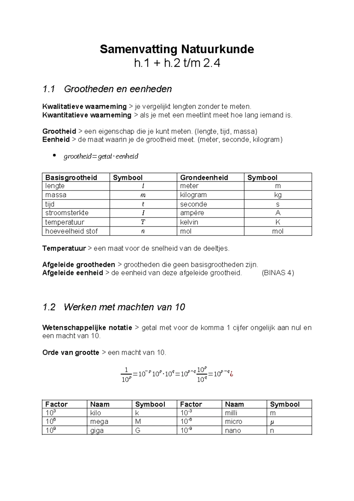 Grootheden en Eenheden Omrekeningen Uitleg en Oefeningen - Studeersnel